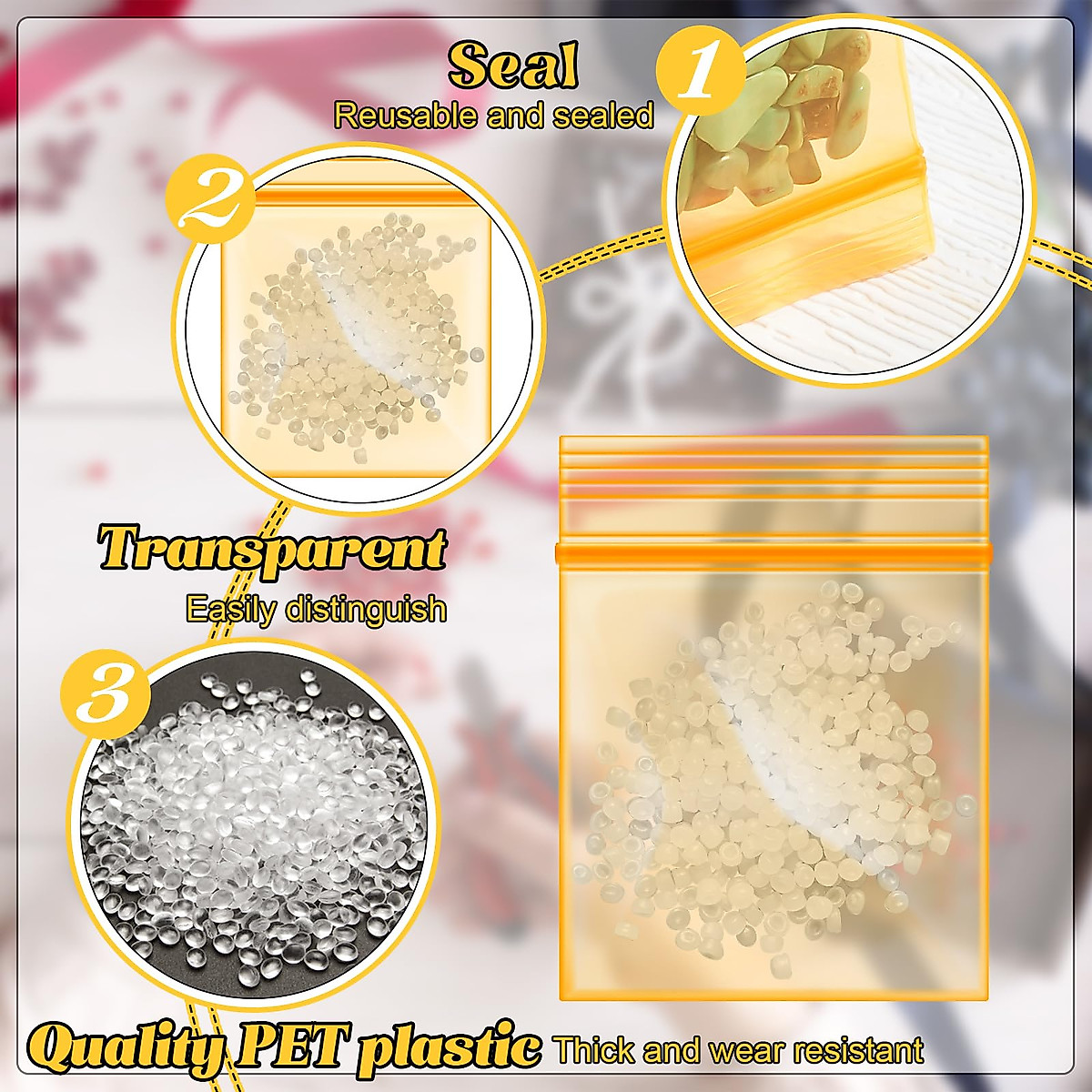 400 Pcs Small Plastic Bags- 7 MIL Thick, Mini Plastic Seal Jewelry Earrings Coin Candy Bags, Resealable Strong Poly Baggies for Travel, Storage, Packaging Shipping (Blue, Red, Orange, Pink)