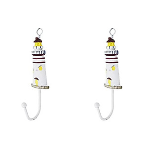 Faotup 2PCS 6.69Inch Leigth Wood Lighthouse Wall Hooks,Lighthouse Hooks for Wall,Lighthouse Coat Hooks,Nautical Theme Hooks