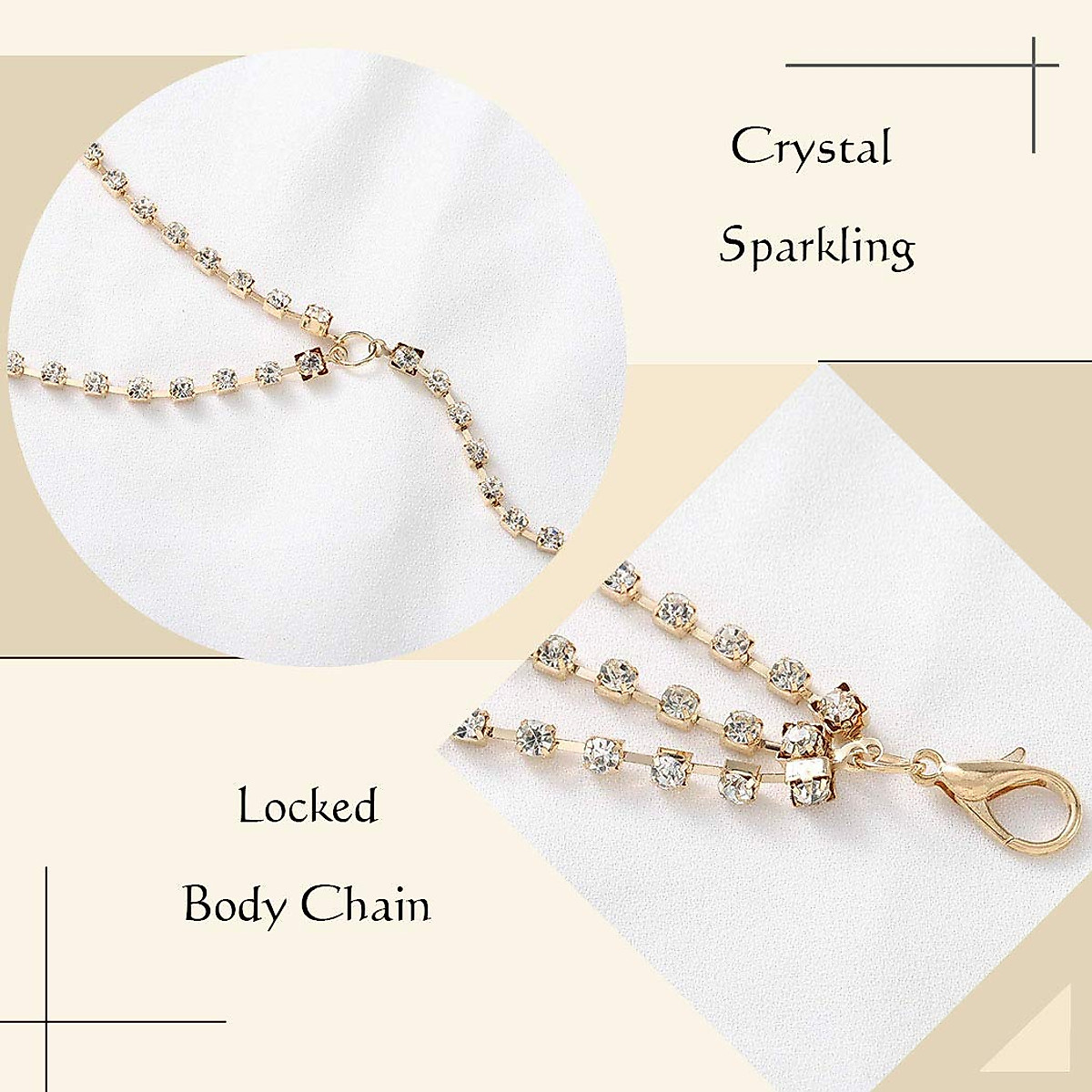 Haloty Sexy Layered Belly Waist Chains Gold Crystal Leg Chain Nightclub Bikini Body Jewelry for Women and Girls