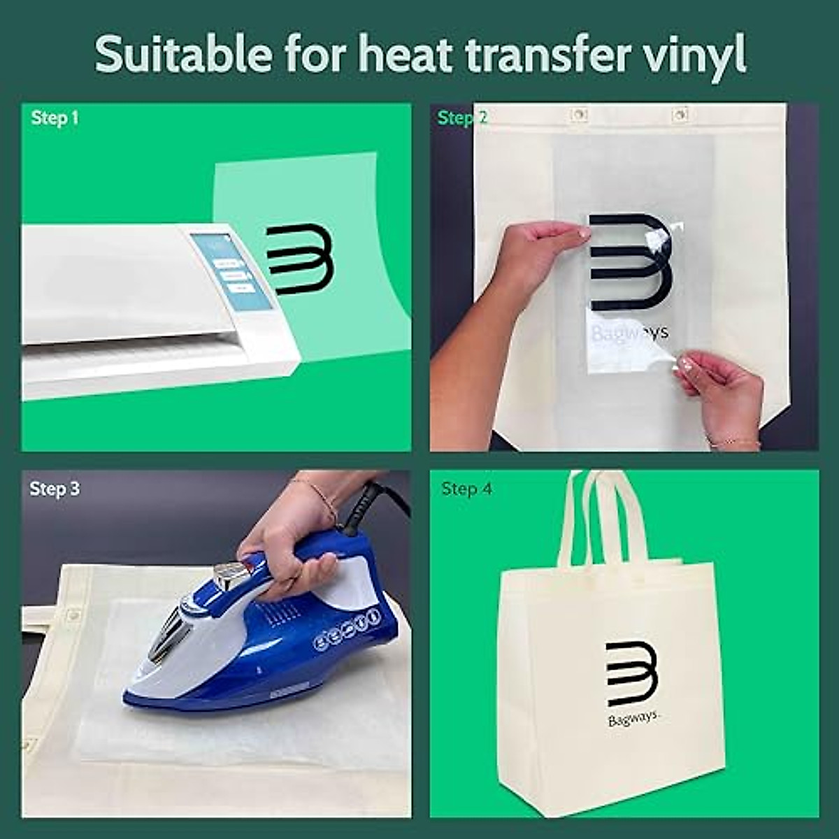 Bagways 10 PACK Reusable Grocery Bags with Handles, Durable, Foldable, Washable Eco-Friendly Shopping Totes, 14x6.5x14 Inch, Cream