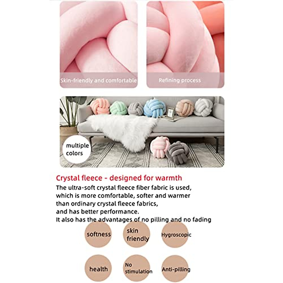 GXYR Knot Ball Pillow Round Cushion Pillows Velvet Round Pillows Cushion Dark Grey knot pillow Home Decoration Plush Pillow round throw pillows for couch,7.87"