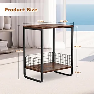 Emfogo Record Player Stand, 2 Tier Record Player Table Turntable Stand with Vinyl Record Album Storage, Retro Nightstand Small End Table for Living Room Bedroom Office(Rustic Brown)