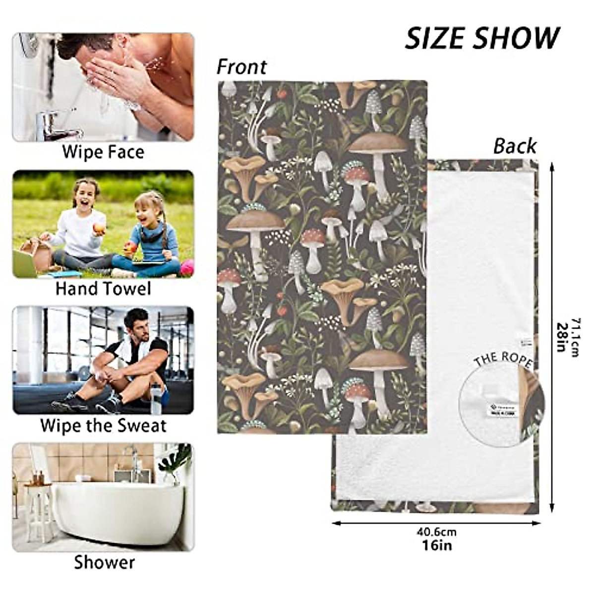 Kigai Mushroom Cotton Hand Towel Set of 2, Highly Absorbent Soft Fingertip Towels for Bathroom Kitchen Hotel Gym Spa, 16 x 28 Inch