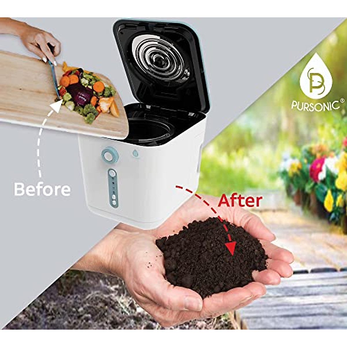 Pursonic Compost Bin Kitchen Trash Can Electric Recycling Bin - Food Waste Composter with 3L Capacity - Environment Friendly Indoor Compost Bin - Smart Compost Machine for Apartment Countertop