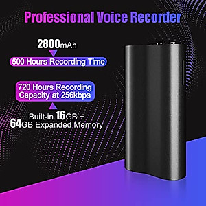 64GB+16GB Voice Recorder, Magnetic Voice Activated Recorder with 720 Hours Recording Capacity Small Voice Recorder Device with 500 Hours Battery Time - by Pverandio