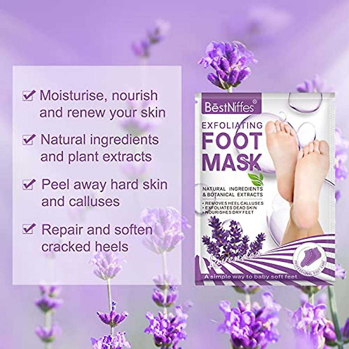 WEIDA SIGN Foot Peel Mask 3 Pack,For Cracked Heels, Dead Skin & Calluses - Exfoliator Remove Repair Rough Heels,Make Your Feet Baby Soft & Get a Smooth Skin (Lavender)