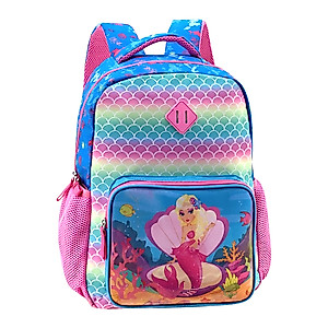 Mermaid Backpack for Girls 15 Inch with Shells Pearl Mirage Effect Changeable Lenticular Pictures Hologram 4-10 Age School Backpack for Preschool Early Elementary Kindergarten with Chest Straps
