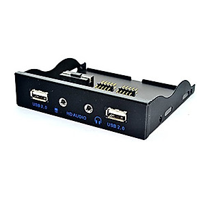 XT-XINTE 3.5" 9Pin to 2 USB 2.0 Hub Front Panel with HD Audio Mic Interface for PC Desktop 3.5Inch Floppy Disk Bay Expansion