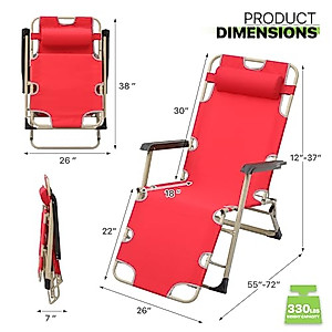 Magshion Folding Reclining 3-Position Patio Chairs Outdoor Chaise Lounge Chairs Patio Furniture Folding Portable Outside Recliner Chair for Poolside Backyard and Beach, 300 lbs (Red)