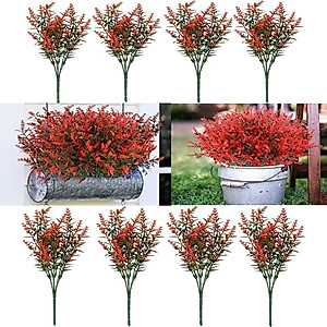 8 Bundles Fall Artificial Flowers Outdoor Lavender Fake Flowers UV Resistant Faux Plastic Plants No Fade Greenery Bushes for Garden Front Door Porch Window Box Walkway Patio Home Farmhouse Decor