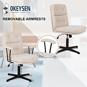 Okeysen Modern Office Desk Chair, Vanity Chair with Removable Padded Armrests for Home, Ergonomic Swivel Chair with No Wheels, Linen Comfy Chair with Premium Thick Cushion