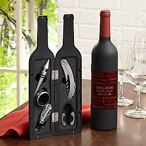 Let's Make Memories Personalized 5 Piece Tool Set - Wine Talk - Wine Bottle Opener - Unique Bar Accessories - Bottle-Shaped Holder - Personalize with Name