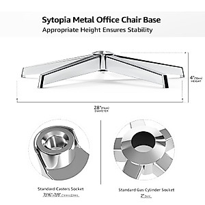 Sytopia Office Chair Base, 28'' Desk Chair Base Replacement with Reinforced Metal Legs (2300Lbs), Chair Bottom Part for Most Chairs, Universal Gas Cylinder and Caster Sockets, Sliver