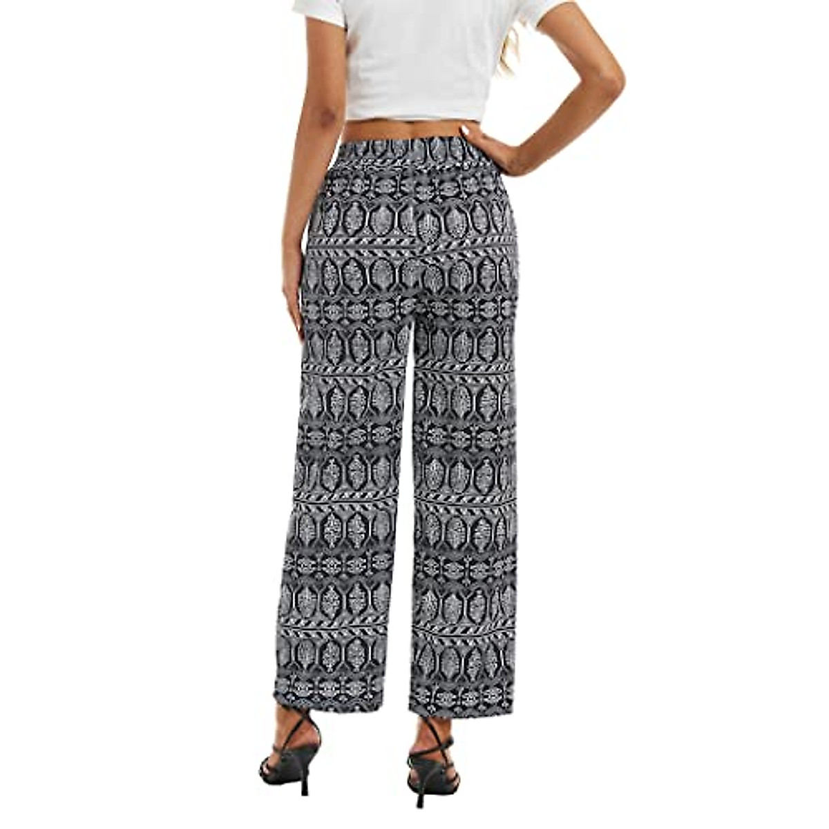 AMAMDHGA Womens Casual High Waisted Wide Leg Pants Work Leg Dress Slacks with Pockets Black XL