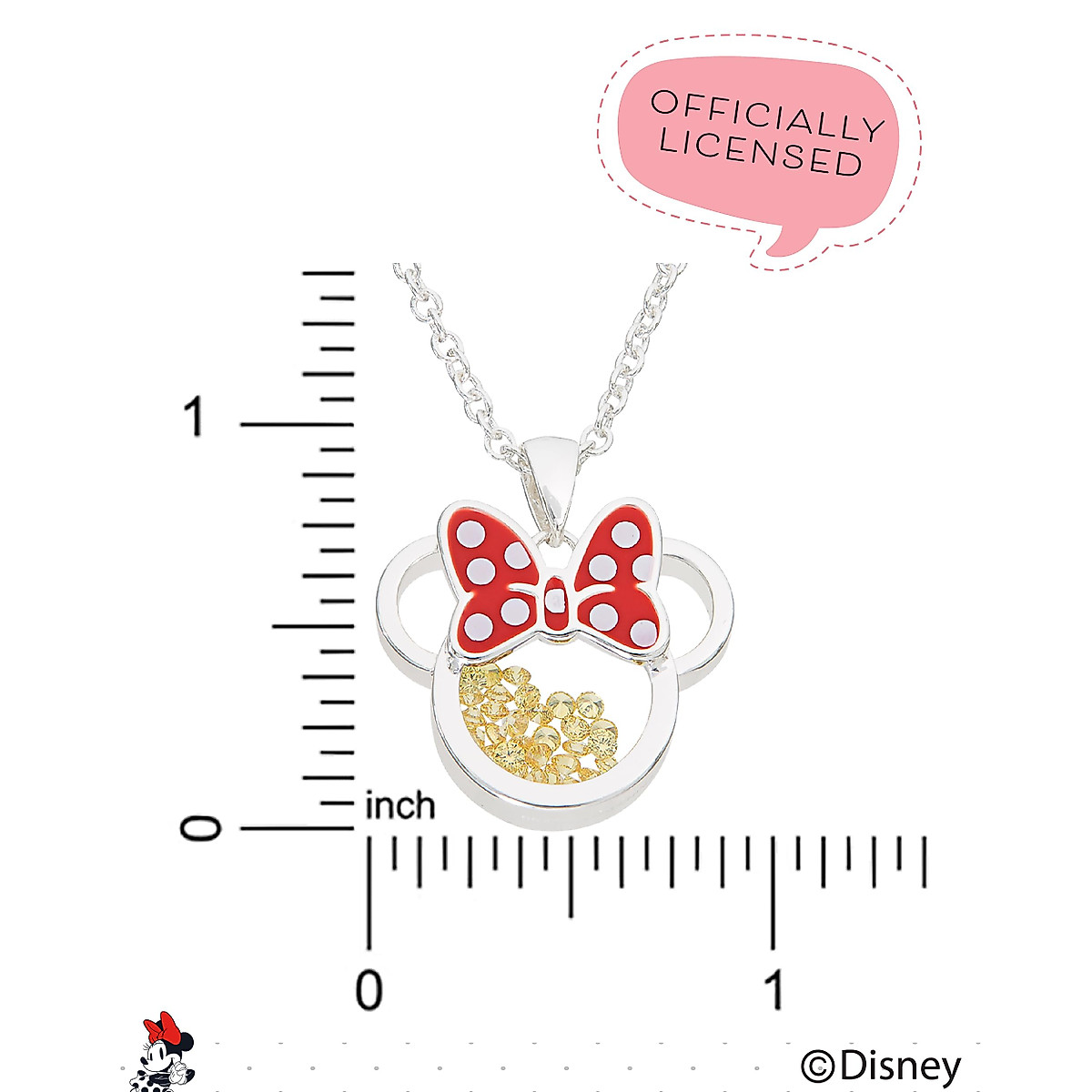 Disney Birthstone Women and Jewelry Minnie Mouse November Amber Citrine Cubic Zirconia Shaker Pendant Necklace, Silver Plated, 18+2" Extender