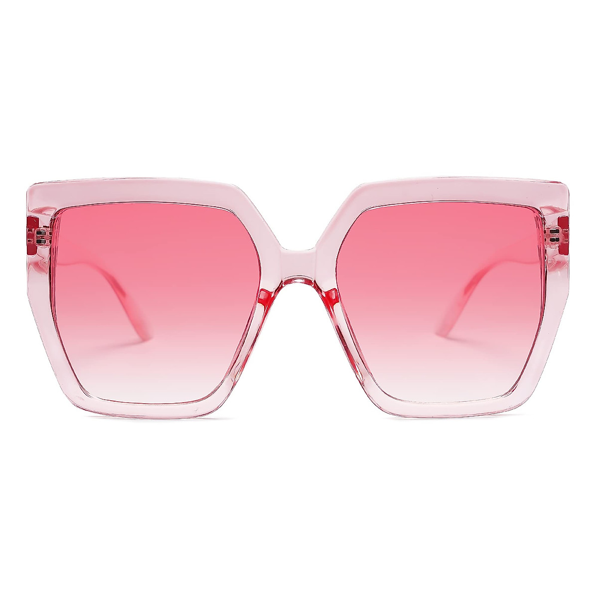 SOJOS Horned Rim Thick Sunglasses for Women Trendy Oversized Black Modern Hipster Fashion Shades SJ2161 with Transparent/Gradient Pink