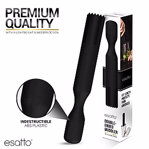 Esatto Professional Bar Tool Muddler 25 CM (10 Inches) Ribbed – Made with ABS Plastic – Durable and Ribbed for Mashing Fruits, Berries, Sugar, Spices, and Herbs (Black)