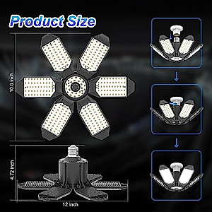 LED Garage Lights 120W LED Shop Light with 6 Ultra Bright Adjustable Panels Led Lights for Garage Light Deformable Ceiling Lights for Garage Attic Basement E26 E27 Base