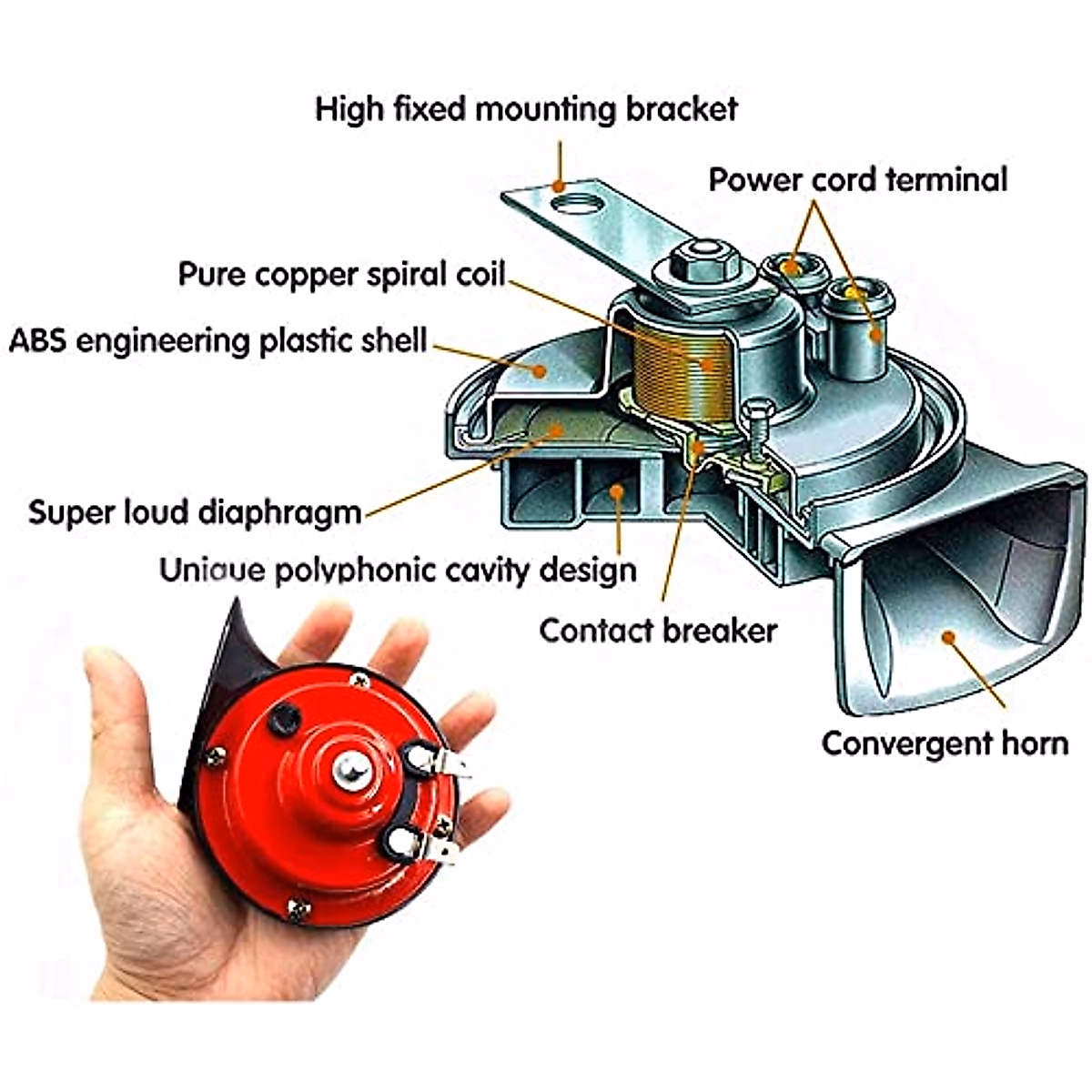 Super Loud Train Horn,1Pair 12V Waterproof Electric Snail Horn Car Horn for Trucks, Train, Boat,Cars, Motorcycle, Bikes & Boats… (Red)