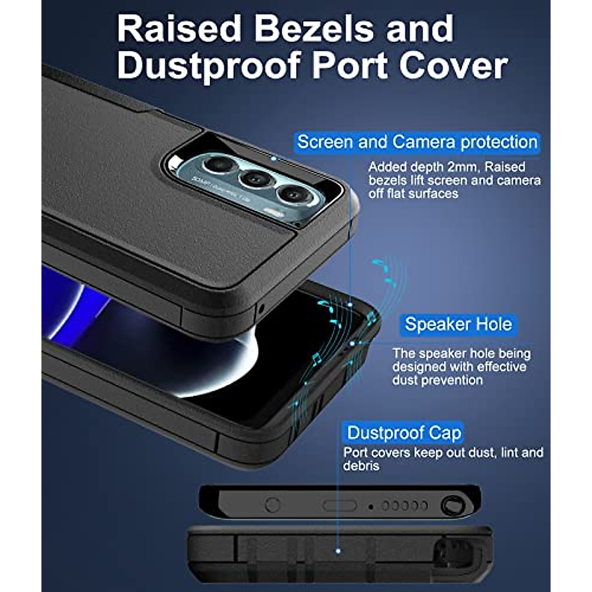 Dahkoiz for Motorola Moto G Stylus 5G (2022) Case with Screen Protector [Tempered Glass] and Dust-Proof Cap, Support Magnetic Car Mount, Full Body Silicone Rubber Cover Phone Case, Black