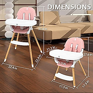 3 in 1 Baby High Chair,Adjustable Convertible Wooden High Chair with Fastened Structure,Baby Chair with Removable Easy Clean 2 Big Trays,Ideal for Baby Girl or Boy,CPC & ASTM Certifications (Blue)
