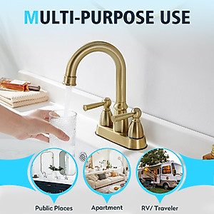 CREA Bathroom Faucet 4 inch Gold 2 Handle Sink Faucets with Pop Up Drain 2 Hole Faucet for Vanity Lavatory Basin Restroom