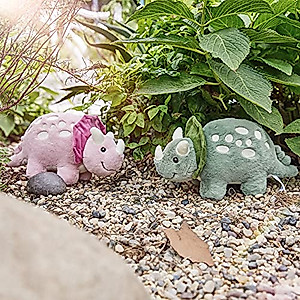 TCBunny Baby Dinosaur 12" Bedtime Stuffed Animal 2-Piece Plush Set, Prefect Kid's Gifts for Boys, Girls, Birthday, Valentine, Christmas (Triceratops-Pink & Green)