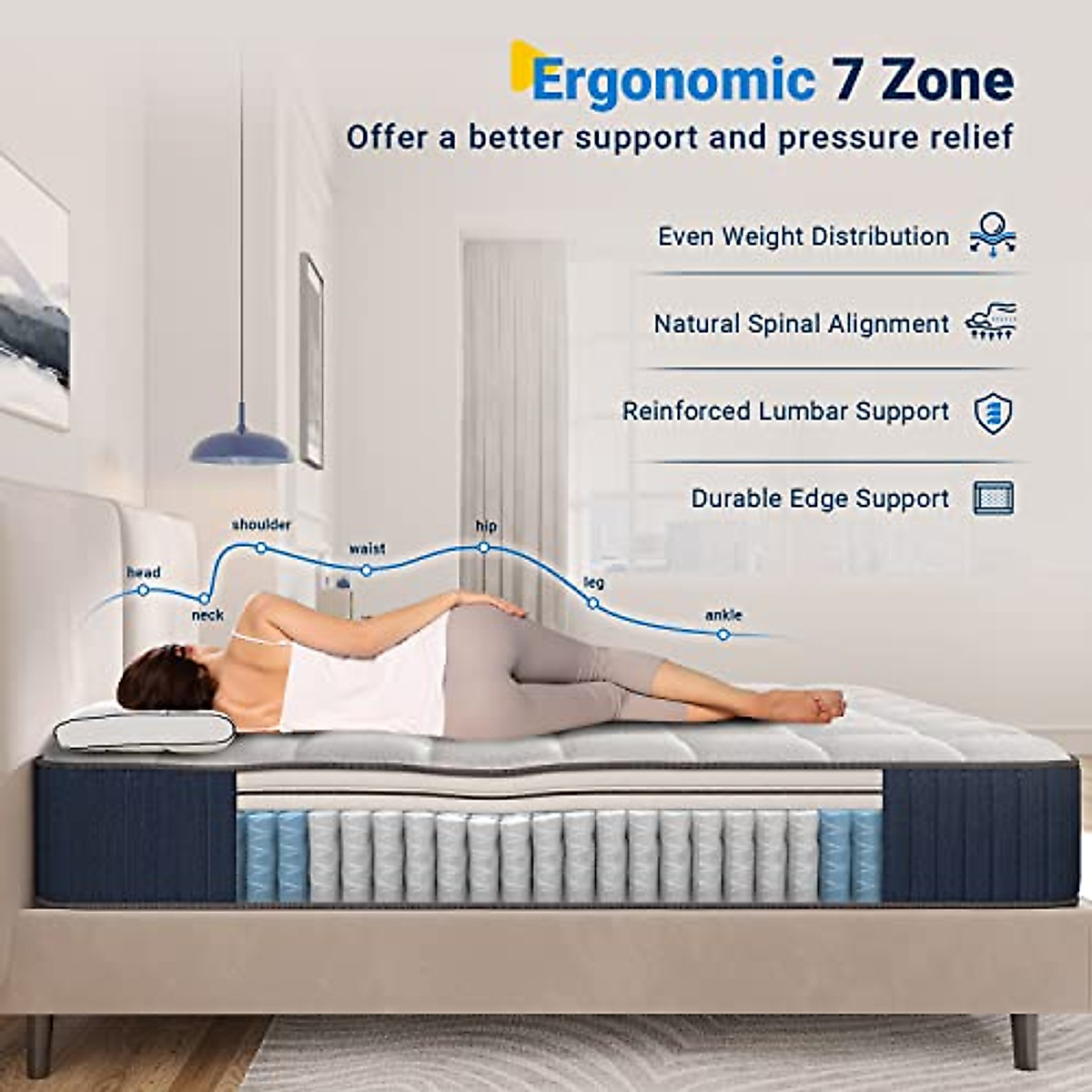 Avenco Queen Mattress, 12 Inch Hybrid Mattress Queen Size with Pocket Innerspring and Latex Memory Foam, Medium Firm Mattress Queen in a Box, Motion Isolation, Relieves Pain & Pressure Points