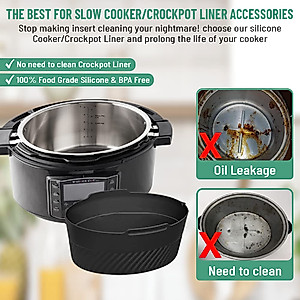Crock Pot Liner - Silicone, Reusable Food Grade Slow Cookers Liner - Fits Oval CrockPot 6 Quart Slow Cookers and mini crockpot - Leakproof & Dishwasher Safe - Black