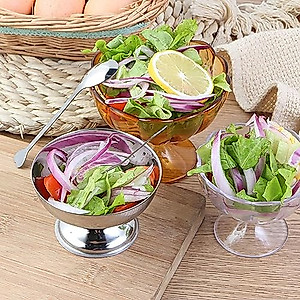 Stainless Steel Ice Cream Bowl with Fork, Dessert Bowls Serving Bowl for Pudding, Dessert, Sundae, Ice Cream, Salad, Pudding (250ml)