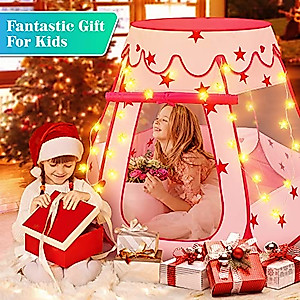 KIDAMI Princess Pop Up Tent with Star Lights for 1 2 3 Year Old Girls Birthday Gift, No Assembly Required, Easy to Fold with Portable Bag, Toddler Baby Girl Toys Kids Ball Pit Indoor Outdoor Playhouse