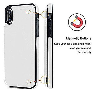 JOYAKI iPhone X/XS Wallet Case - Slim Leather with Card Holder & Free Screen Protector, 5.8 inch - White