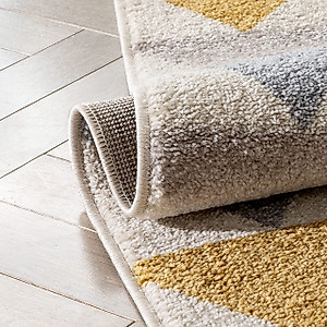 Well Woven Lincoln Modern Scandinavian Triangles Geometric Gold & Blue Area Rug 3x5 (3'11" x 5'3")