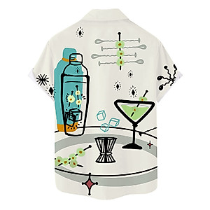 Hodaweisolp Men's Casual Short Sleeve Button Down Bowling Summer Loose Hawaiian Beach Shirts Beige Cocktail-XL