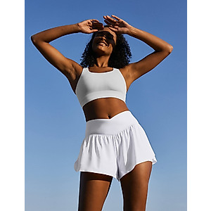 IUGA Athletic Shorts for Women High Waisted Workout Running Shorts Crossover Flowy Butterfly Preppy Clothes Skorts for Woman White