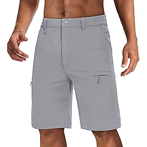 CRYSULLY Men's Summer Hiking Regular Fit Shorts with 5 Pockets, Cargo Shorts Light Grey