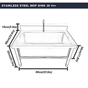 Free Standing Utility Sink Mop Service Basin Wash Station, Heavy Duty Stainless Steel Commercial Floor Mop Sink, 50cm/60cm