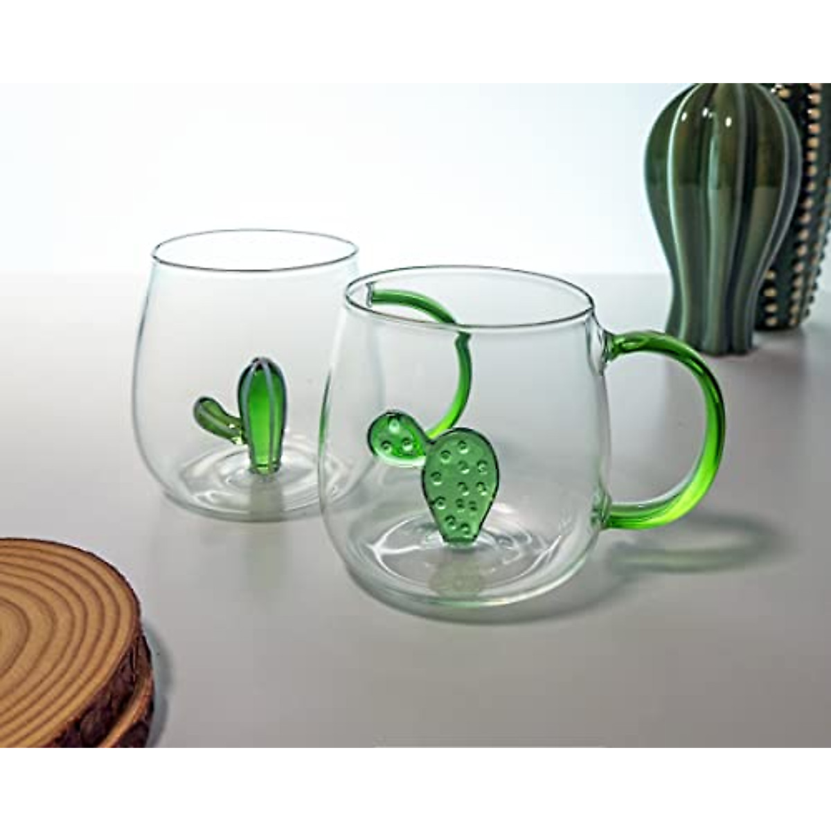 Dreamstall Cactus Cup Coffee & Tea Mug Cute Succulent Borosilicate Glass Cup with Handle 3D Shape 16 oz Plant Lover Gift (Saguaro)