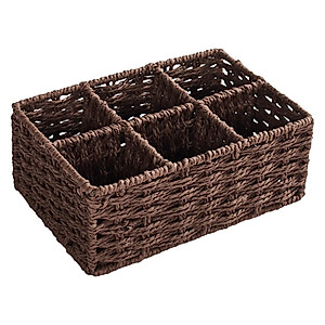 Cabilock Tv Stand Woven Baskets 6-Section Wicker Baskets for Shelves:Hand-Woven Seagrass Storage Baskets Multiuse Wicker Basket for Organizing Towels and Toiletries Wicker Storage Basket Home Decor