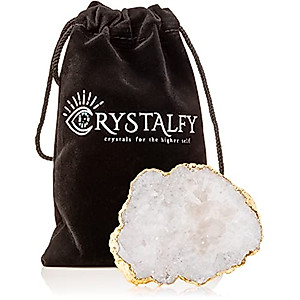 CRYSTALFY Crystal Phone Grip & Phone Stand: Authentic Natural Gemstone Swappable Top, Expandable Collapsible Holder for Smartphones and Tablets (Clear Druzy)