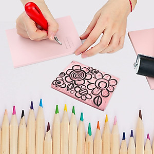 Oopsu 4 Pack Rubber Block Stamp Carving Blocks with Cutter Tools and Rubber Brayer Roller for Printmaking and More Crafts