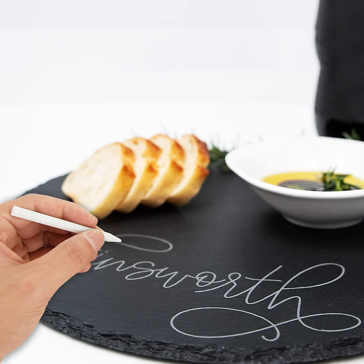 3 Pack Slate Cheese Boards, 12 x 12 Inch Slate Cheese Tray Round Charcuterie Boards Serving Tray Slate Platter Display Chalkboard with Soapstone Chalk for Serving Cheese, Appetizer, Sushi