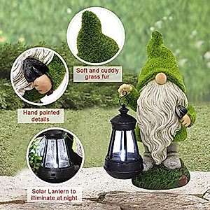 LNPNRENG Solar Garden Statue of Gnome Figurine with Lantern - Outdoor Lawn Decor Flocked for Patio, Balcony, Yard, Ornament Unique Housewarming Gift Lovers(11.8 Inch)