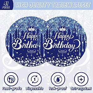 41pcs Navy Blue and Silver Party Supplies ,include 20 Plates, 20 Napkin and 1pcs Tablecloth,Used for Navy Blue and Silver Birthday Party Decoration (BBB)