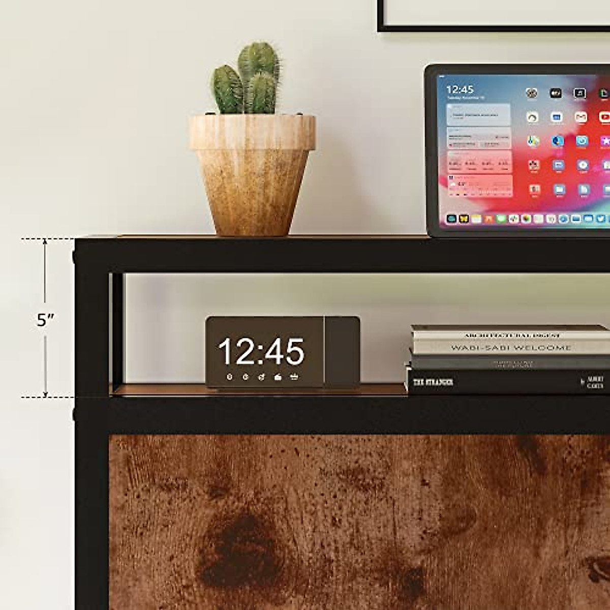 LUXOAK Full Size Bed Frame with 4 Storage Drawers, Wooden Platform Bed with 2-Tires Storage Headboard and Charging Station, No Box Spring Needed/Noise Free/Rustic Brown