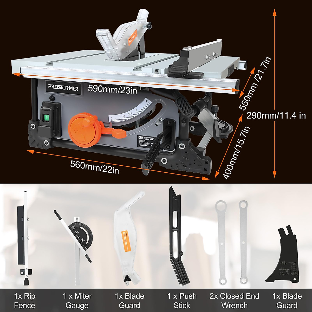 Table Saw for Jobsite, Prostormer 8-Inch Portable Tablesaw 25-Inch Rip Capacity,11-Amp Compact Benchtop Saw with Sliding Miter Gauge for Woodworking & DIY
