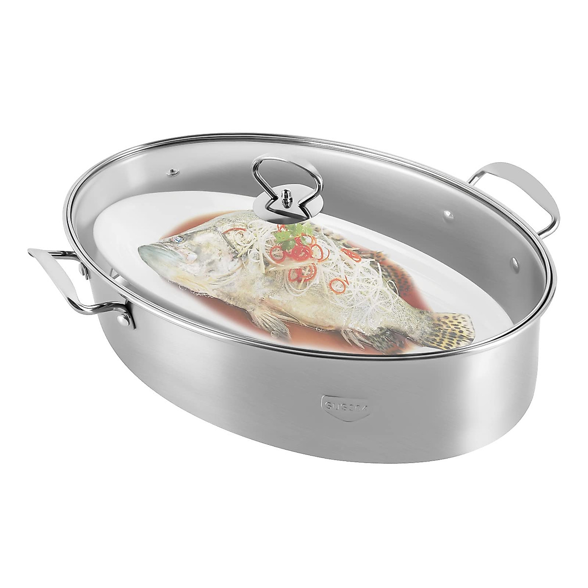 Stainless Steel Roasting Pan With Lid, Kitchen Oval Roasting Pan, 15 Inch Steel Baking Tray Lid & Rack, Steaming Rack, Even Heat Distribution, for Turkey, Chicken, Stews, & More