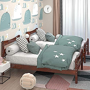 Giantex Wood Bed Frame Twin Size, Rustic Style Platform Bed w/Headboard & Footboard, Solid Wood Slat Support, No Box Spring Needed, Panel Bed Mattress Foundation for Kids (Walnut)