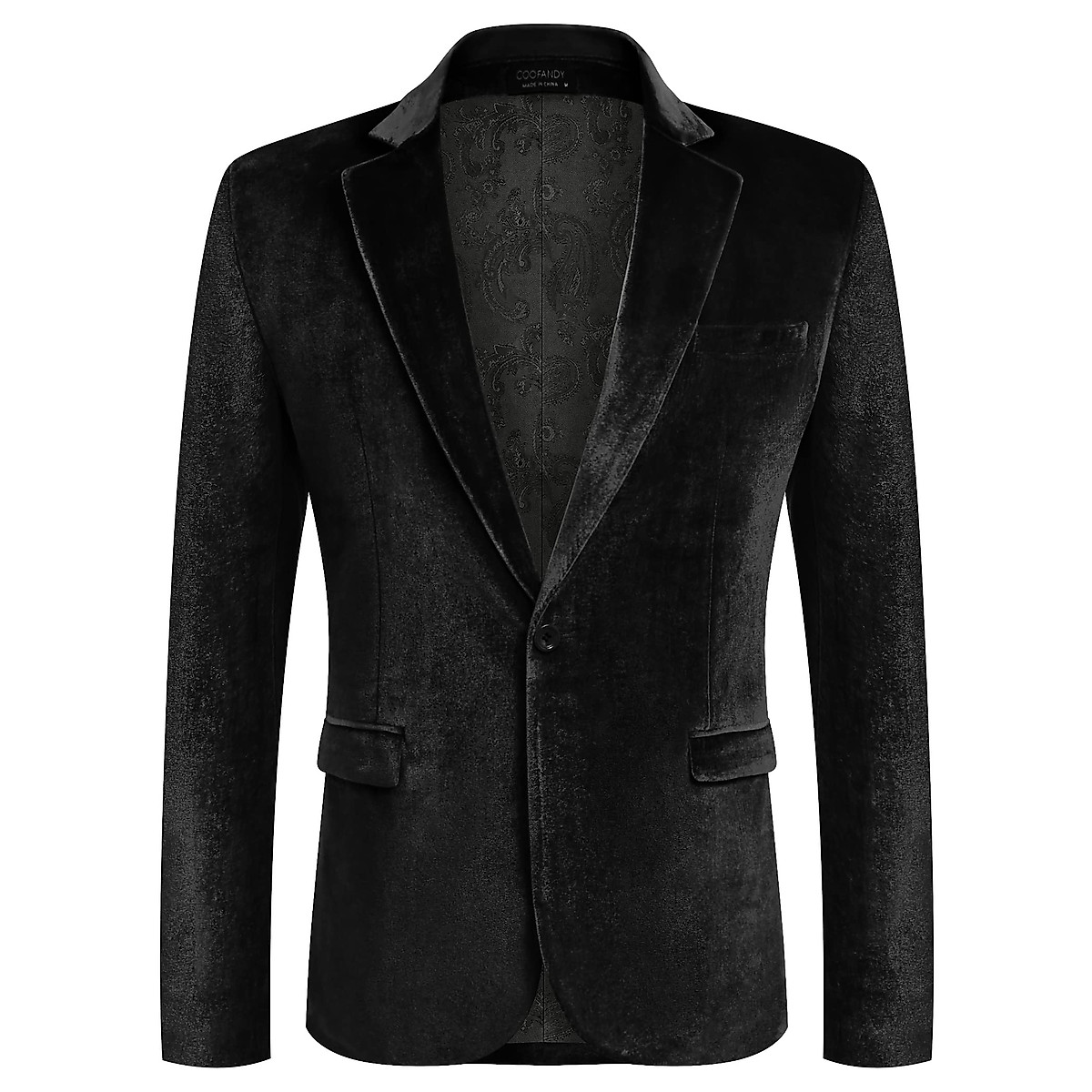 COOFANDY Mens Velvet Blazer Black Tuxedo Jackets Notched Lapel Single Button Prom Jackets (Black L)