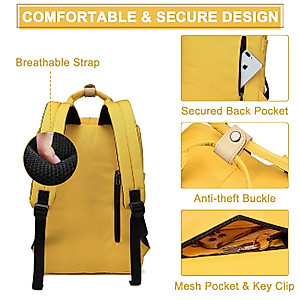 VASCHY Laptop Backpack for Men and Women, Unisex Vintage Water Resistant Casual Daypack Rucksack Bookbag for School College Yellow